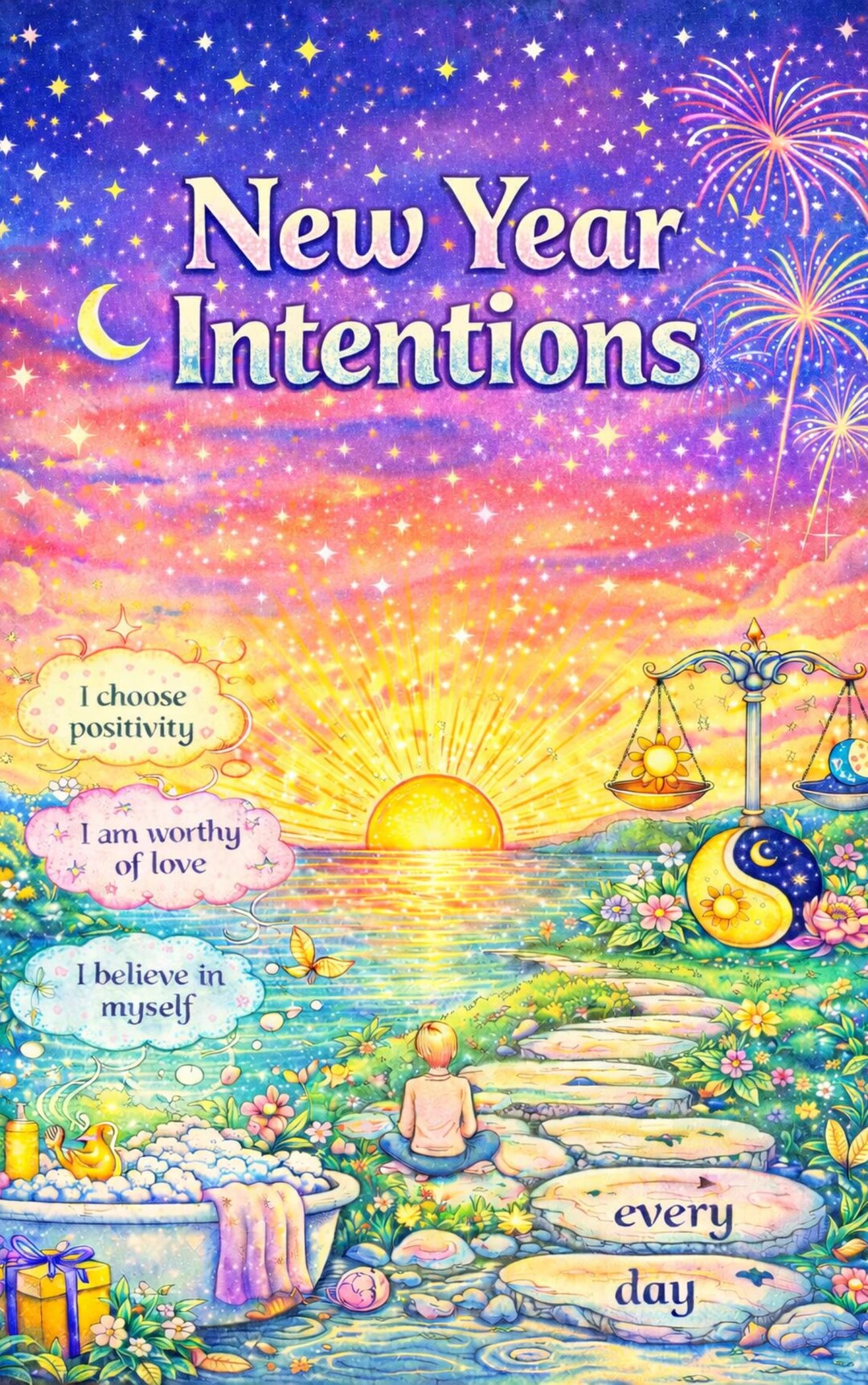 New Year Intentions Coloring Book | Adult Mindfulness Pages (digital ...