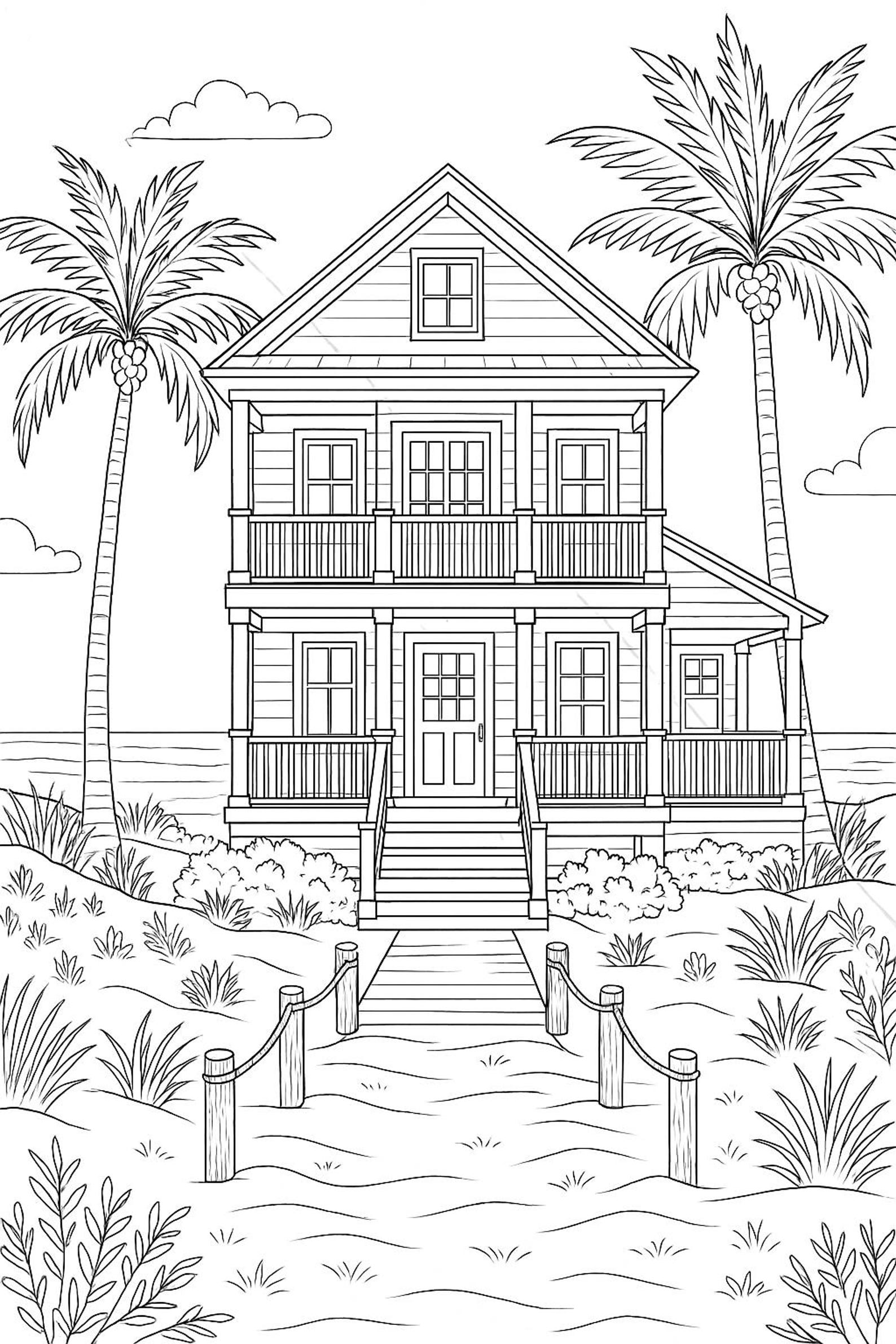 Beach Houses by the Sea Coloring Book | 20 Pages for Adults | Coastal ...