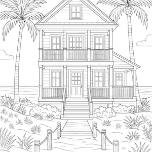 Beach Houses by the Sea Coloring Book | 20 Pages for Adults | Coastal ...