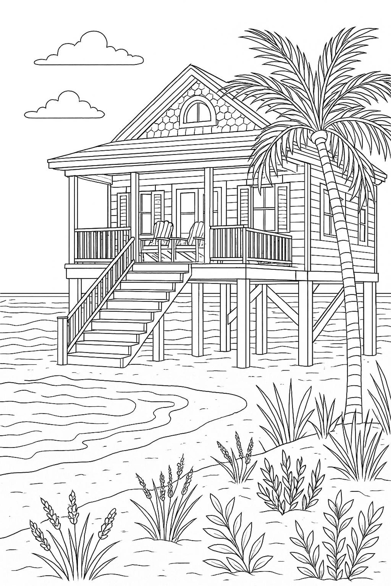 Beach Houses by the Sea Coloring Book | 20 Pages for Adults | Coastal ...