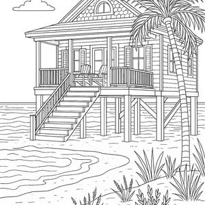Beach Houses by the Sea Coloring Book | 20 Pages for Adults | Coastal ...