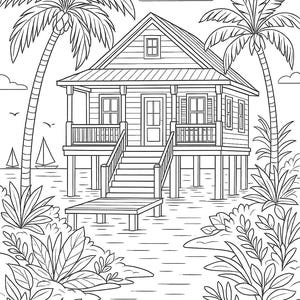 Beach Houses by the Sea Coloring Book | 20 Pages for Adults | Coastal ...
