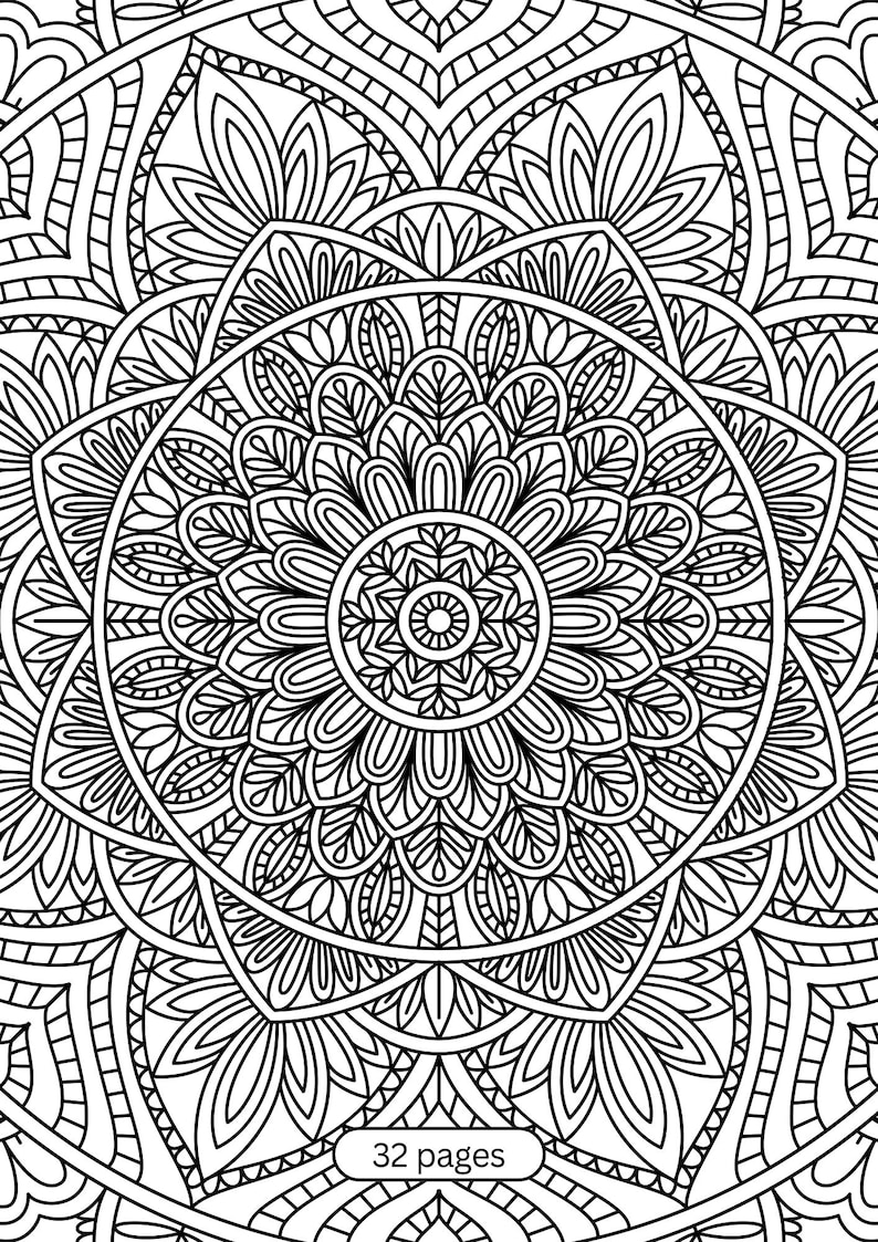 Black and White Mandalas Adult Coloring Book | 34 Pages | Digital ...