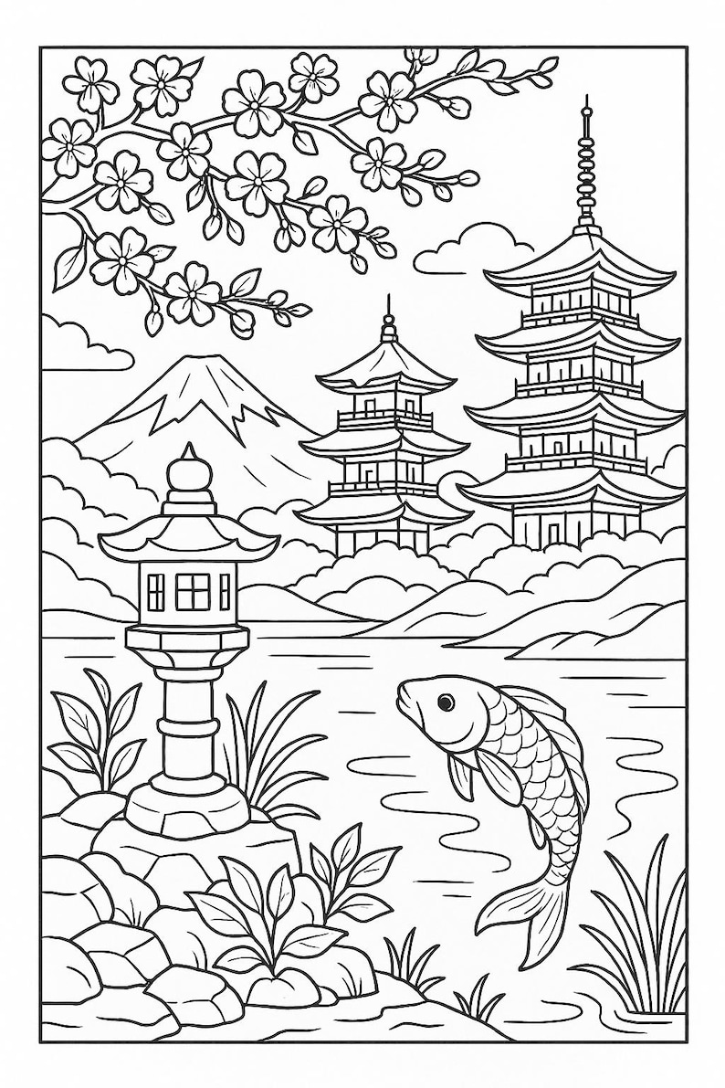 Japanese Coloring Book: Geishas, Pagodas, Mt. Fuji (printable PDF) - Etsy