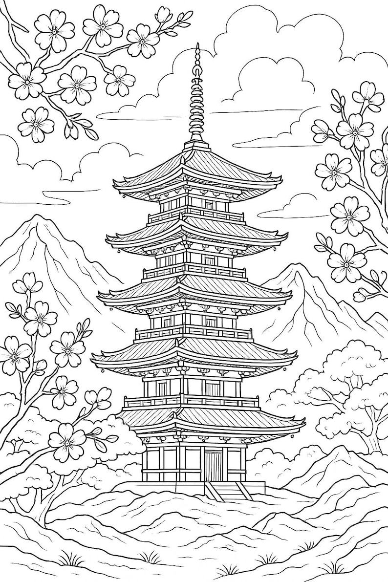 Japanese Coloring Book: Geishas, Pagodas, Mt. Fuji (printable PDF) - Etsy