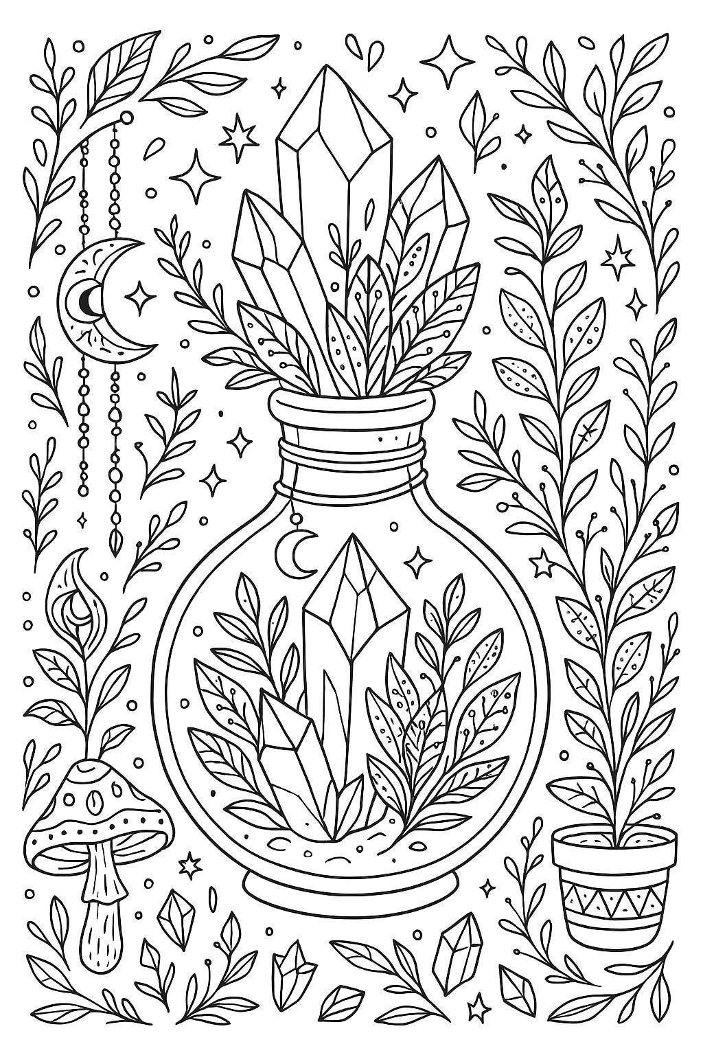 Boho Crystals Coloring Book: Mystical Plants Printable (digital ...