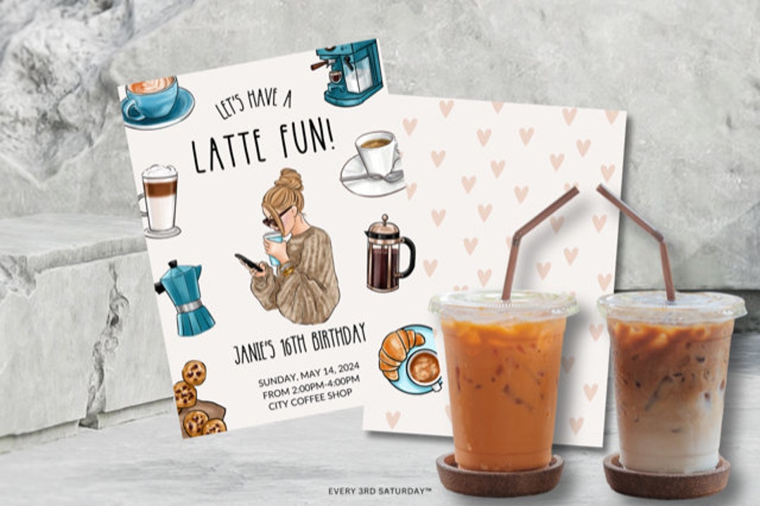 Latte Fun Invite Coffee Birthday Invitation Frappuccino Invitation ...
