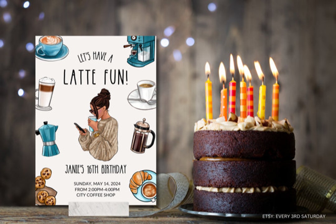 Latte Fun Invite Coffee Birthday Invitation Frappuccino Invitation ...