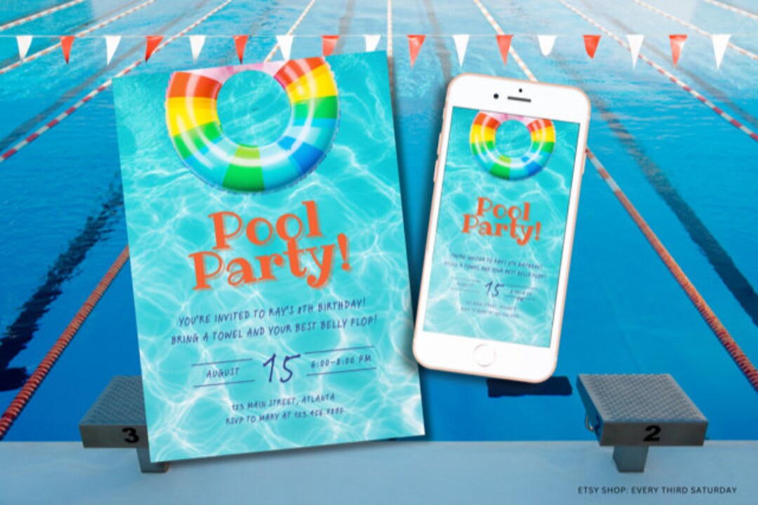Pool Birthday Invitation Pool Party Print or Text Invite Instant Access ...