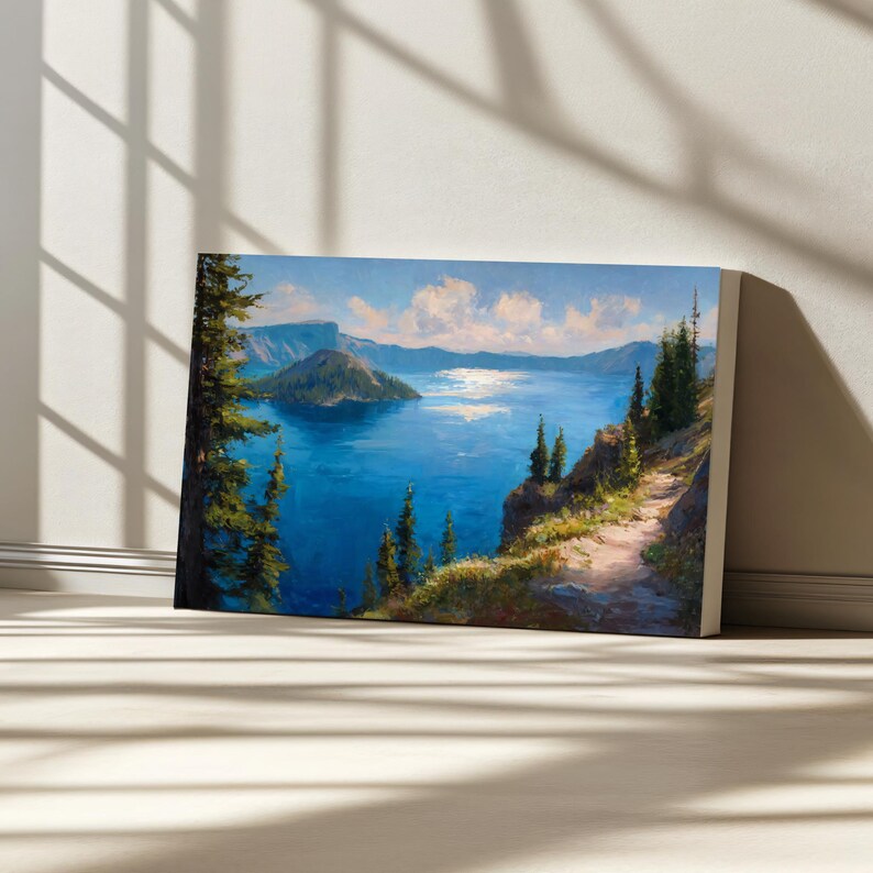 Printable Crater Lake National Park Painting, Wizard Island Nature Wall ...