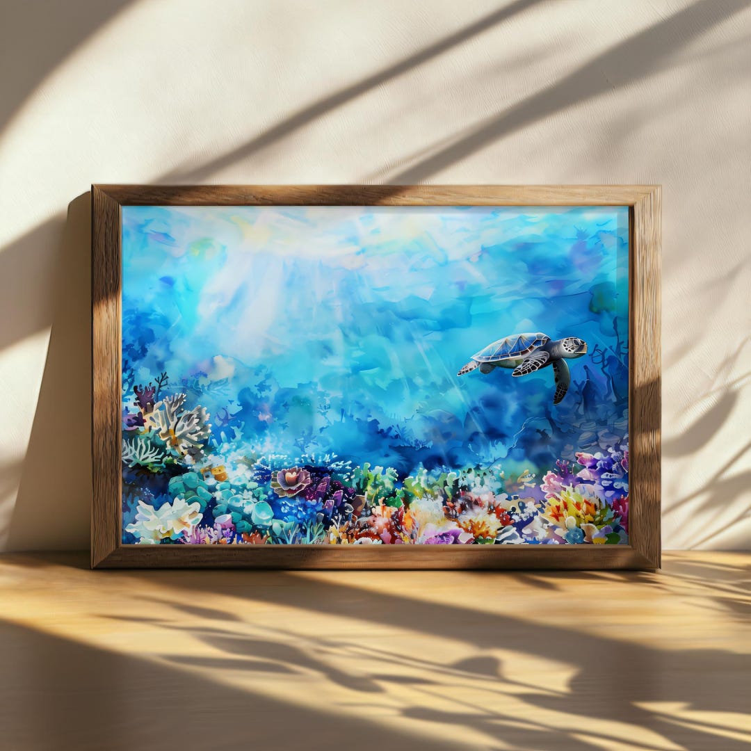 Printable Great Barrier Reef Painting, Sea Turtle Wall Art, Australia ...