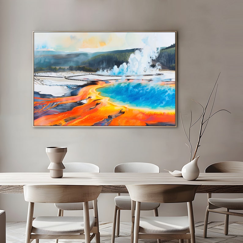Printable Grand Prismatic Spring Painting Vintage Rainbow Hot Spring ...
