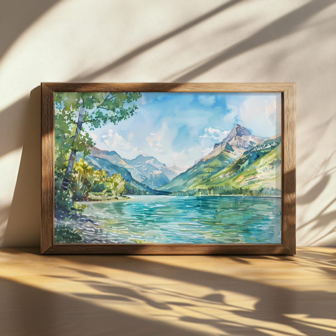 Printable Waterton Lakes National Park Painting, Turquoise Water Wall ...