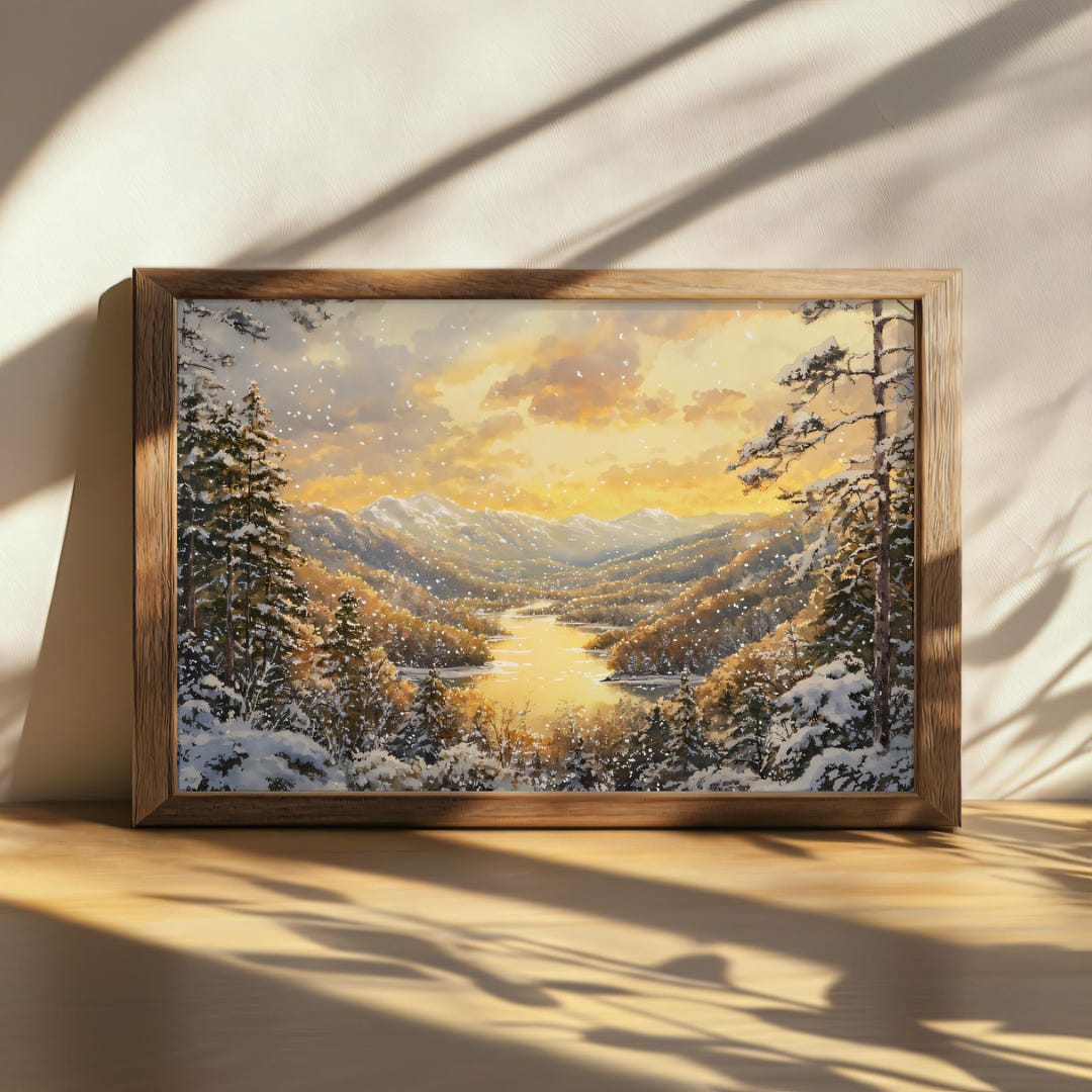 Printable Fontana Lake Sunset Painting, Great Smoky Mountain National ...