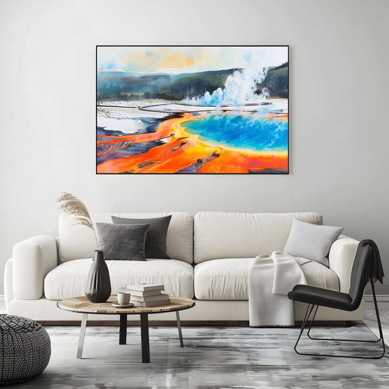 Printable Grand Prismatic Spring Painting Vintage Rainbow Hot Spring ...