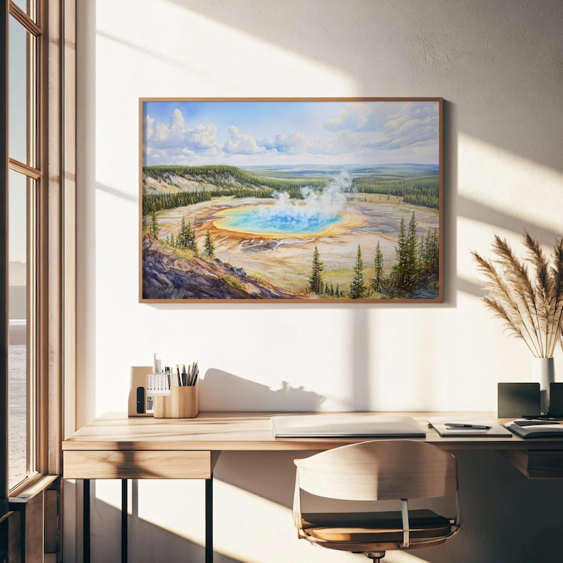 Grand Prismatic Spring Painting, Yellowstone National Park Wall Art ...