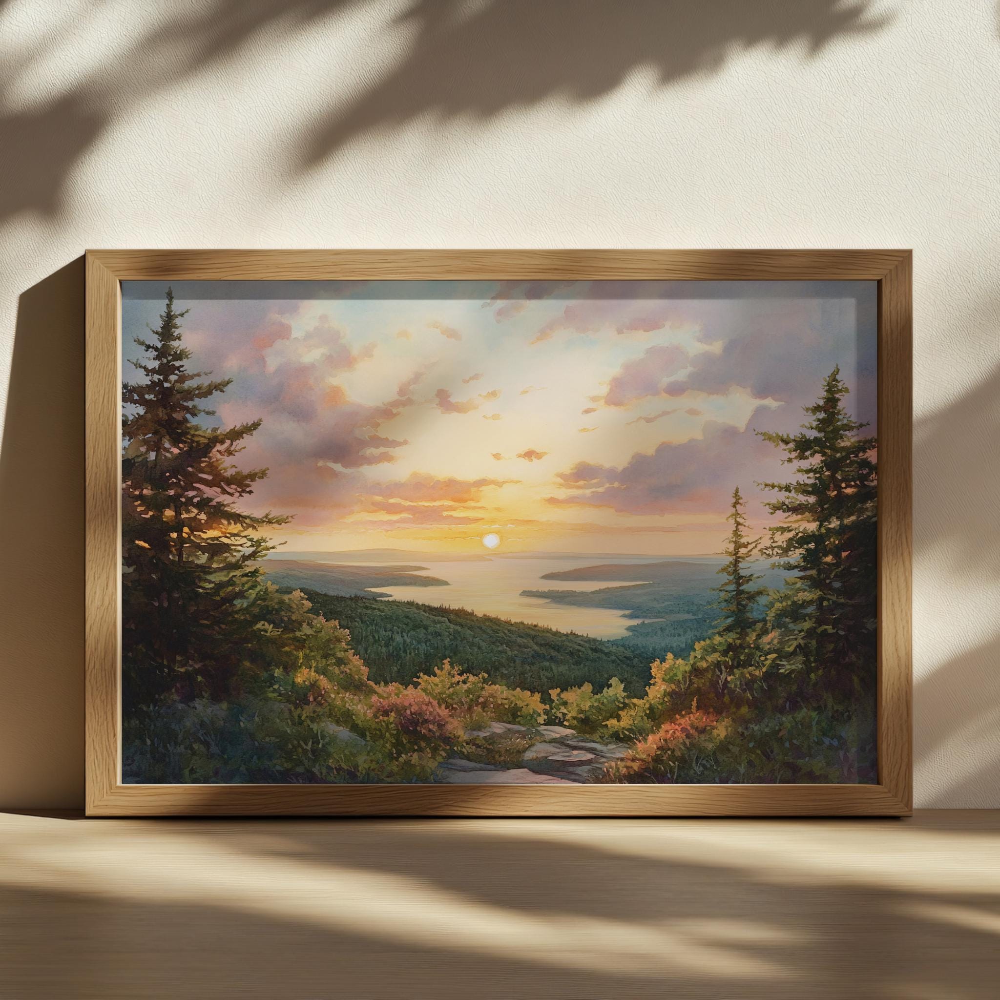 Cadillac Mountain Painting, Acadia National Park Sunset Wall Art, Maine ...