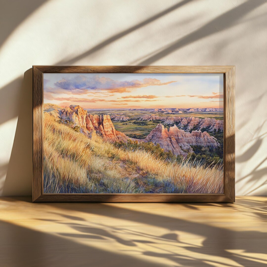 Printable Badlands National Park Painting, Pinnacles Overlook Wall Art ...
