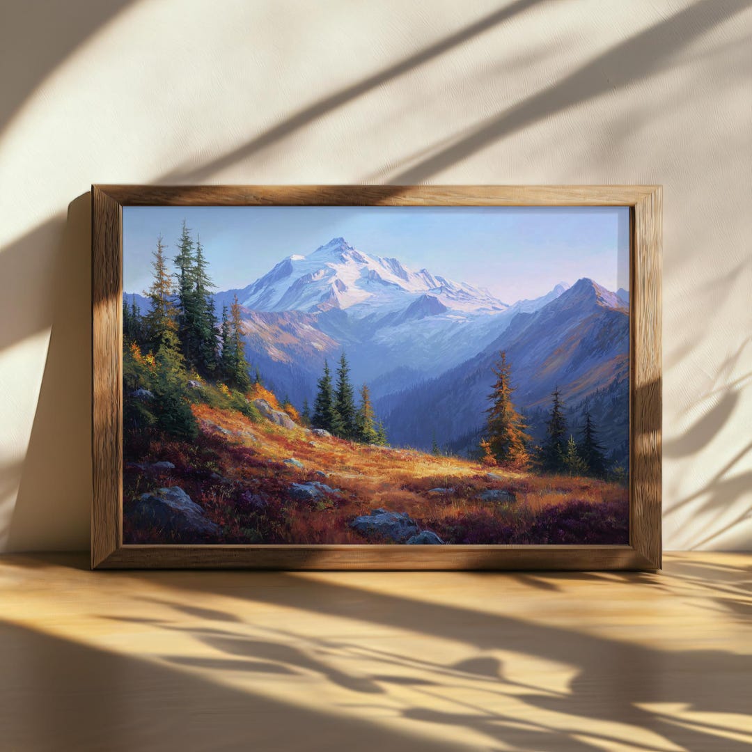 Printable Mount Baker Painting, Snoqualmie National Forest Wall Art ...