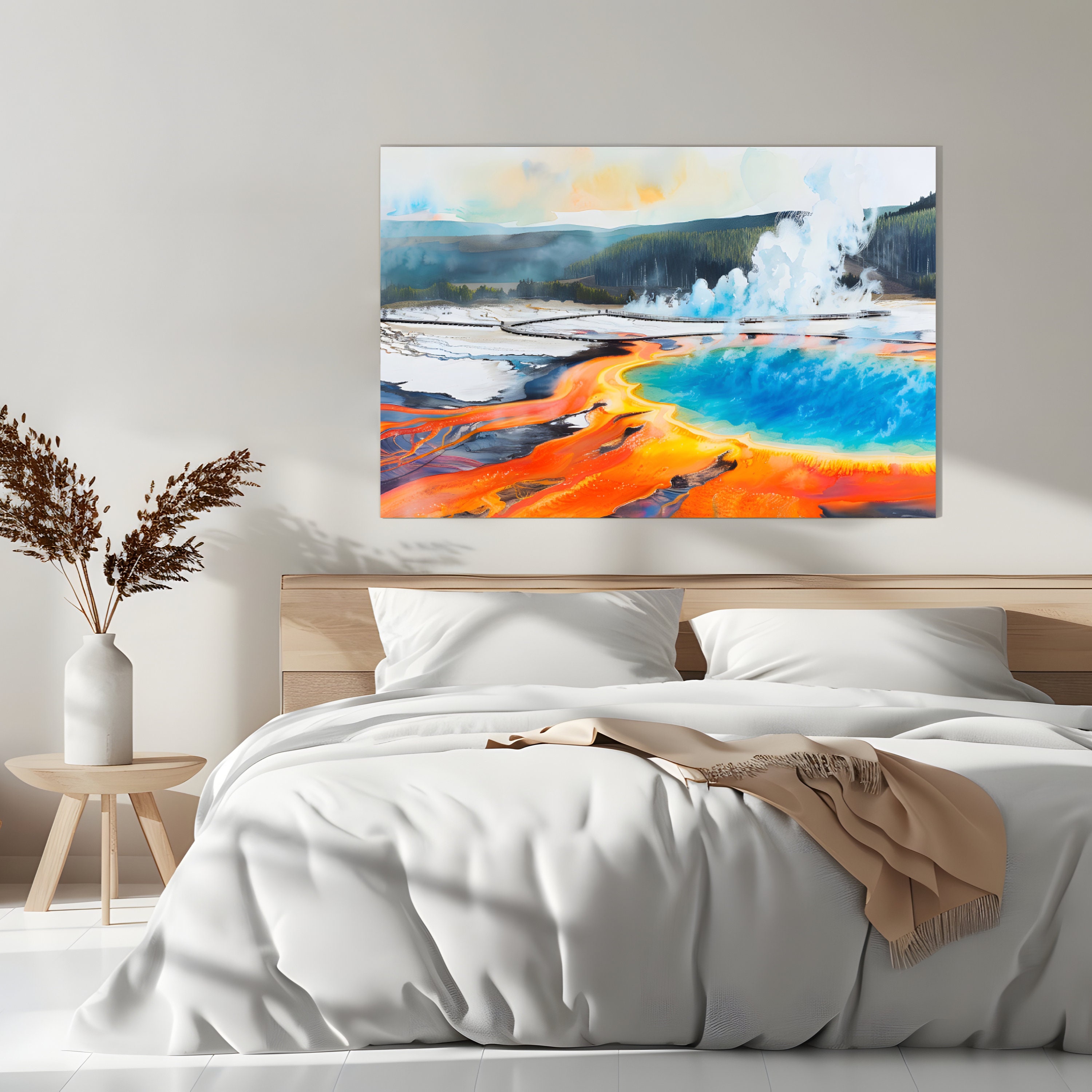 Printable Grand Prismatic Spring Painting Vintage Rainbow Hot Spring ...