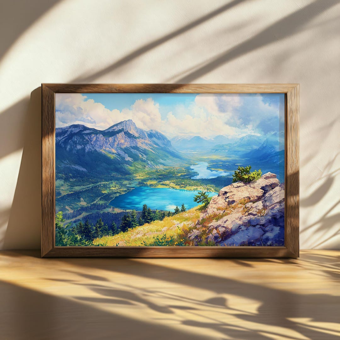 Printable Waterton Lakes National Park Painting, Alberta Turquoise Lake ...