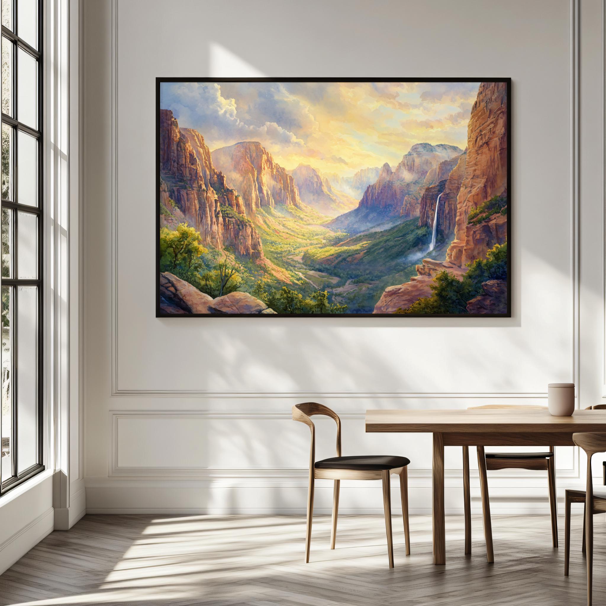 Printable Zion National Park Painting, Red Rock Mountain Valley Art ...