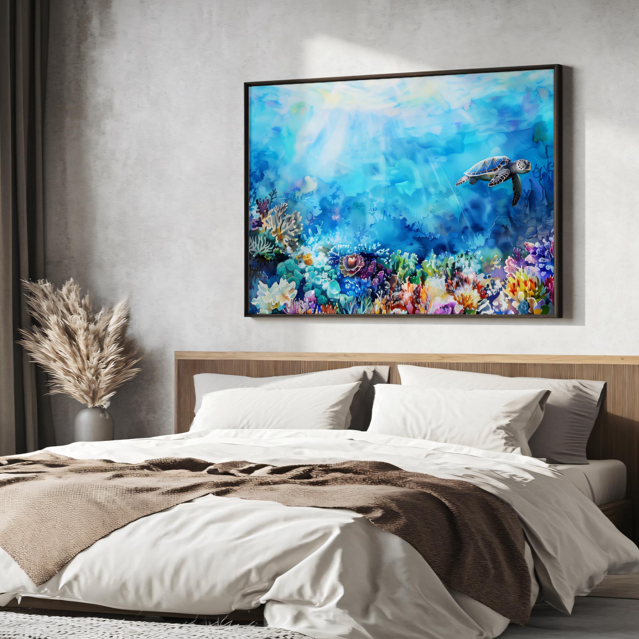 Printable Great Barrier Reef Painting, Sea Turtle Wall Art, Australia ...