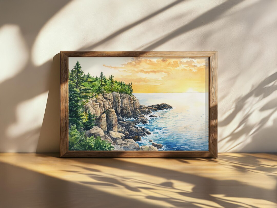 Printable Acadia National Park Painting, East Coast Ocean Wall Art ...
