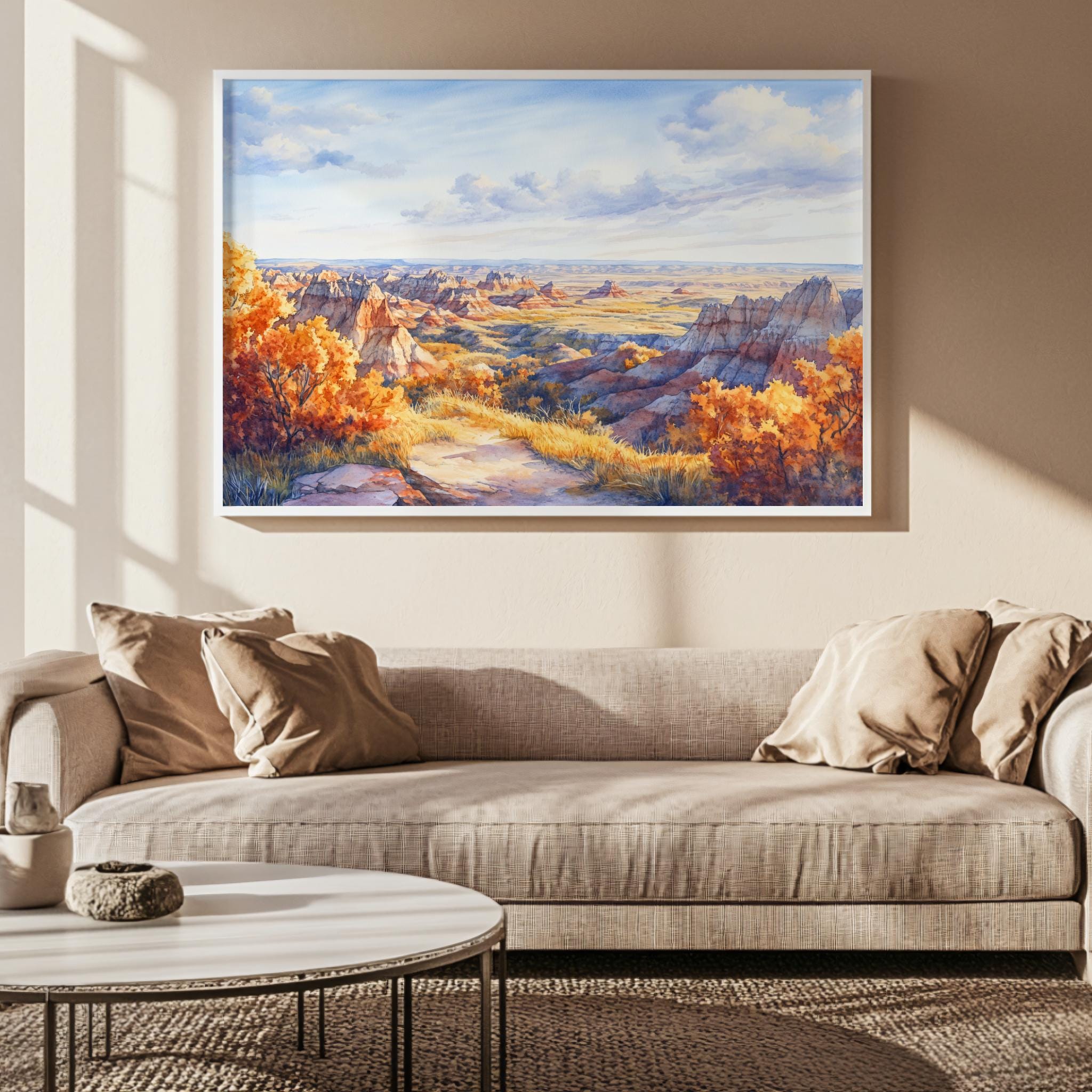 Printable Badlands National Park Painting, Pinnacles Overlook Wall Art ...