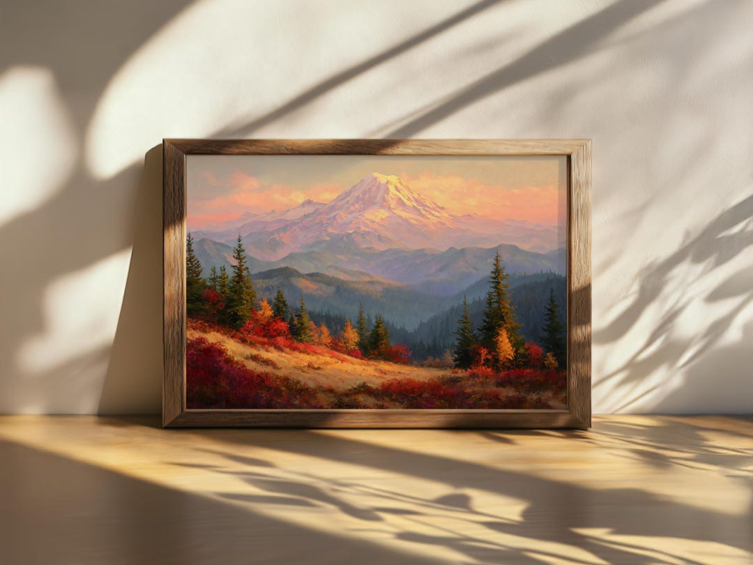 Printable Mount Rainier National Park Painting, Cascade Range Wall Art ...