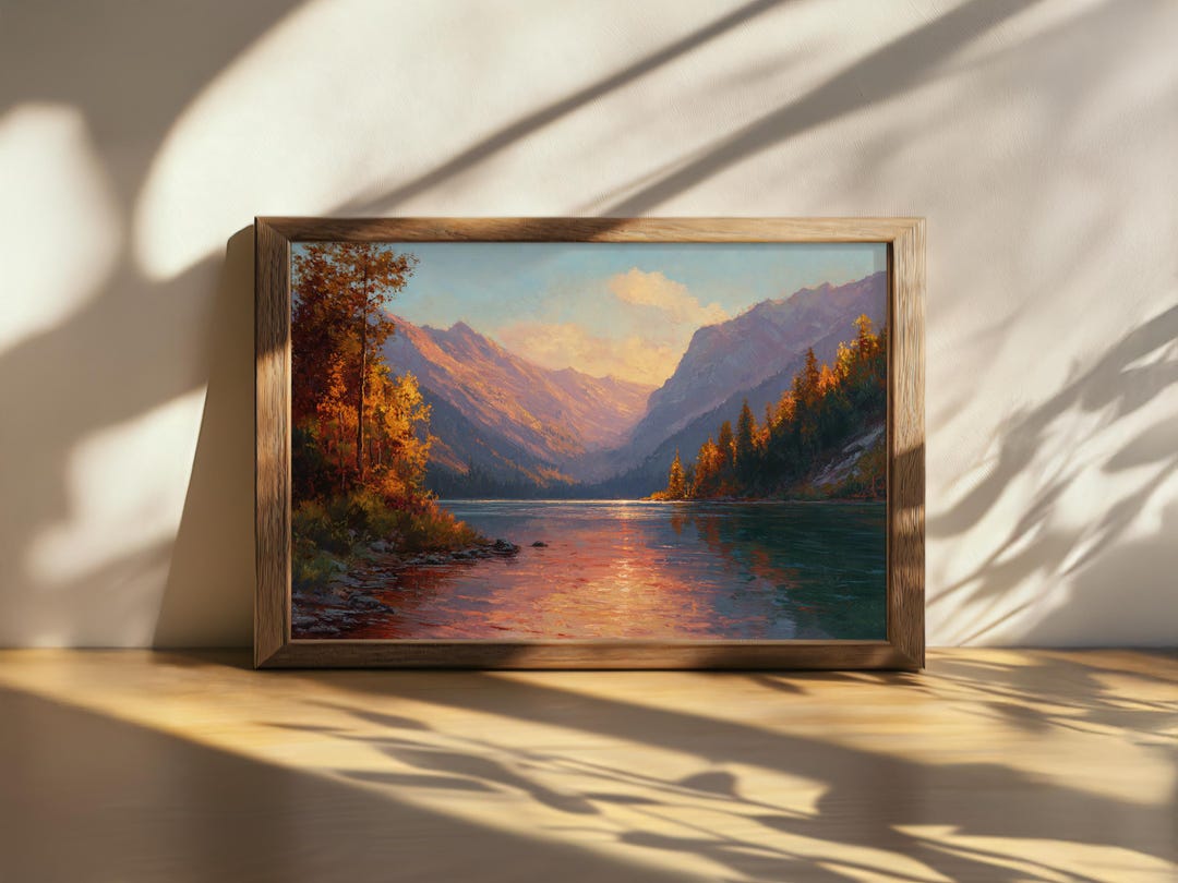 Printable Avalanche Lake Sunset Painting, Glacier National Park Wall ...