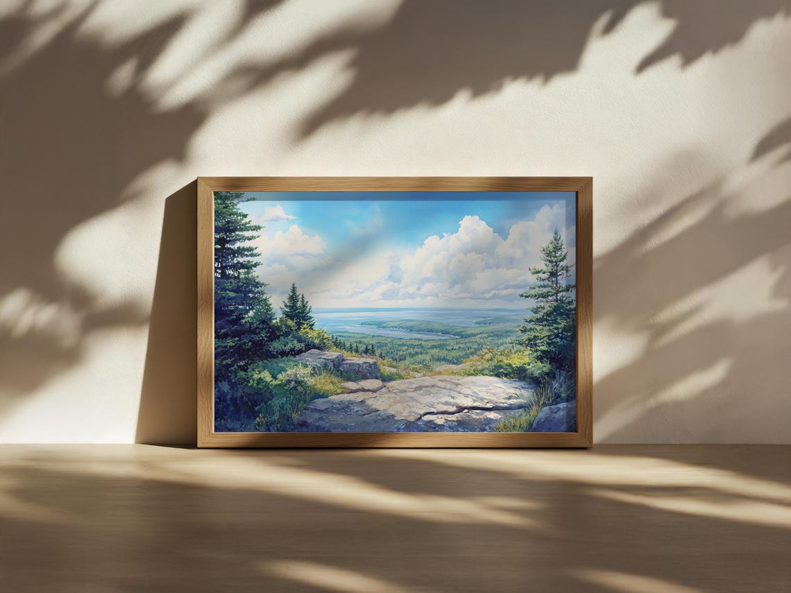 Acadia National Park Painting, Cadillac Mountain Wall Art, Maine Summer ...
