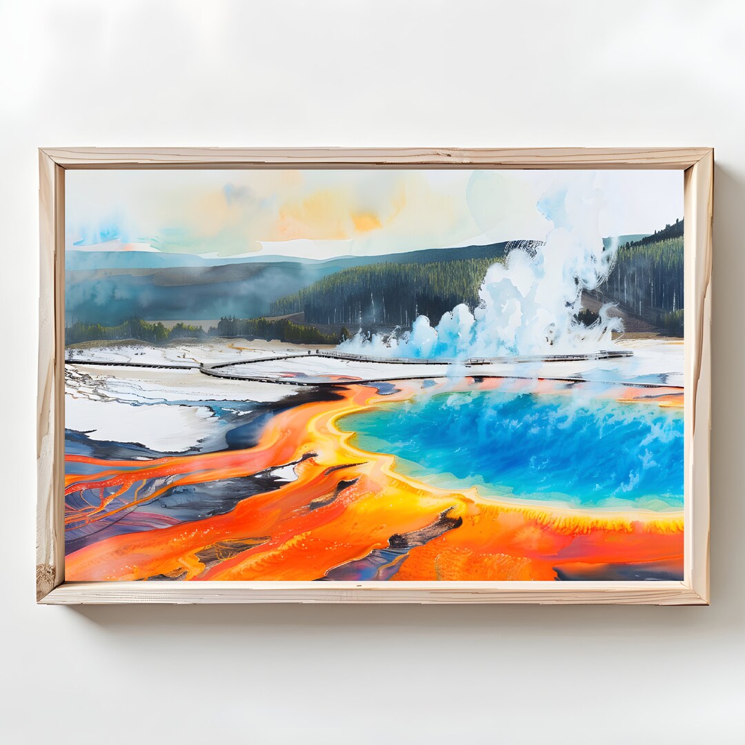 Printable Grand Prismatic Spring Painting Vintage Rainbow Hot Spring ...