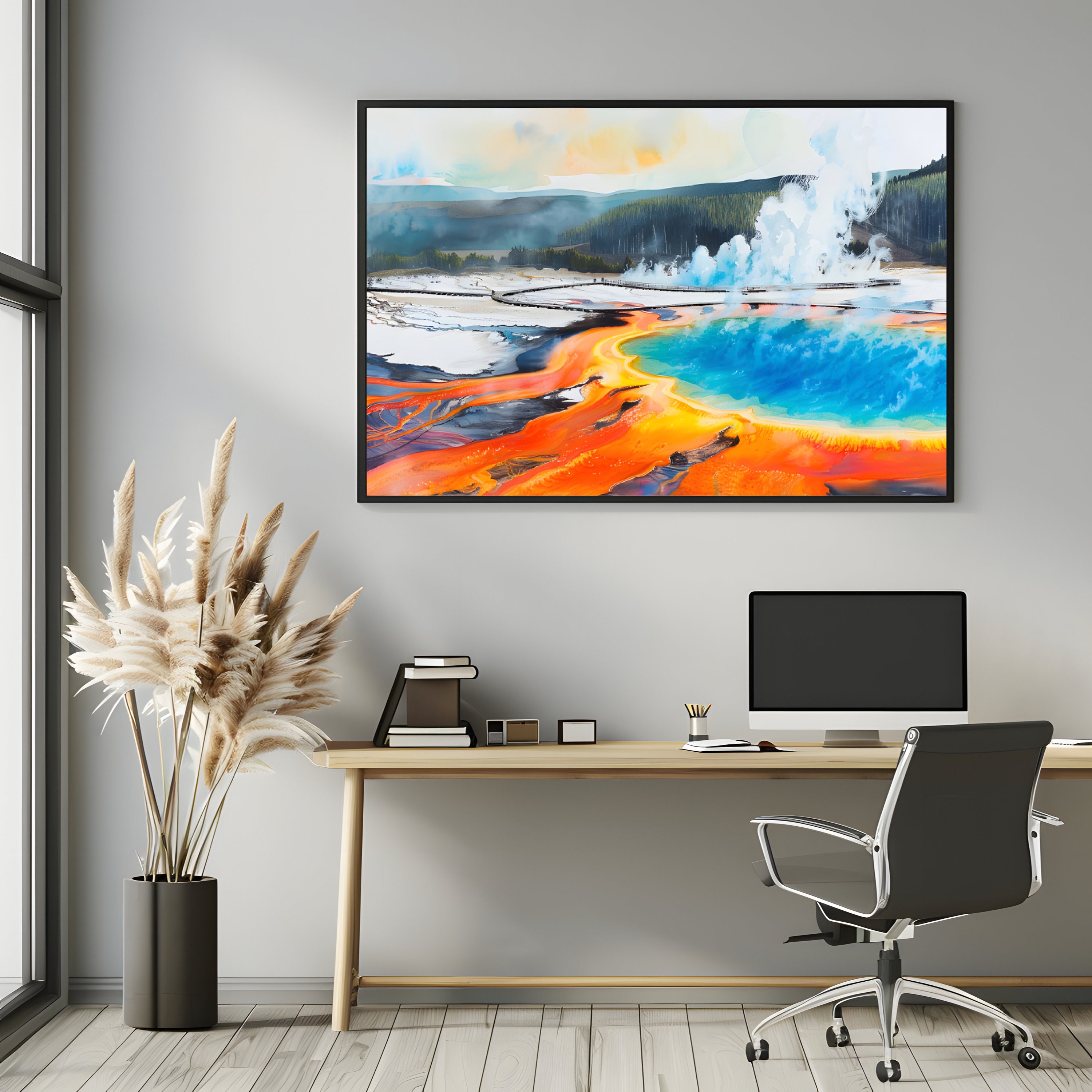 Printable Grand Prismatic Spring Painting Vintage Rainbow Hot Spring ...