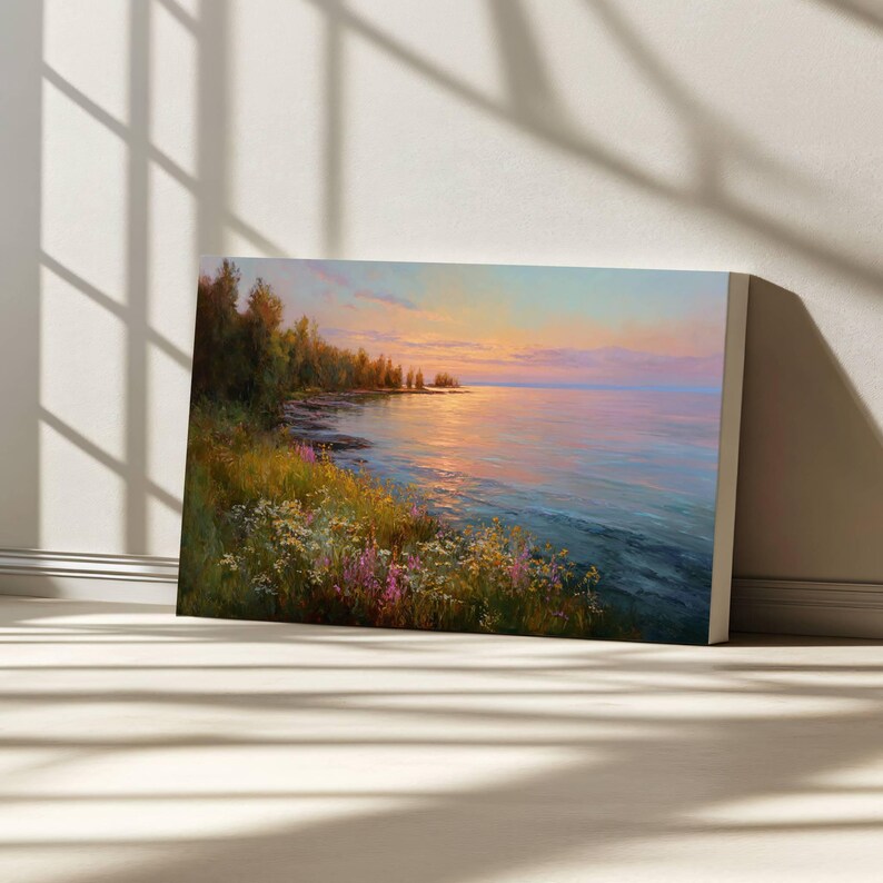 Printable Lake Superior Sunset Painting, Minnesota North Shore Wall Art ...