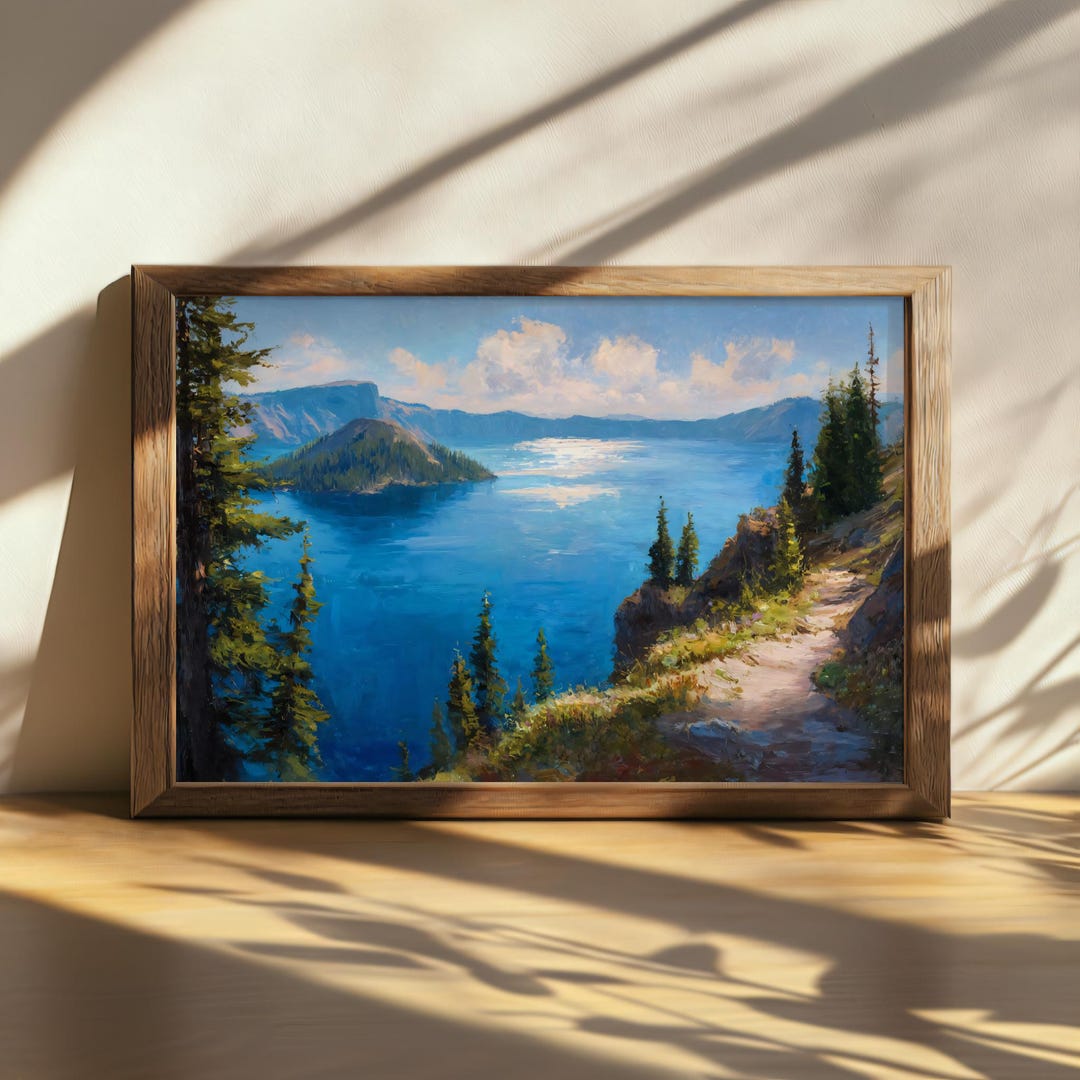 Printable Crater Lake National Park Painting, Wizard Island Nature Wall ...