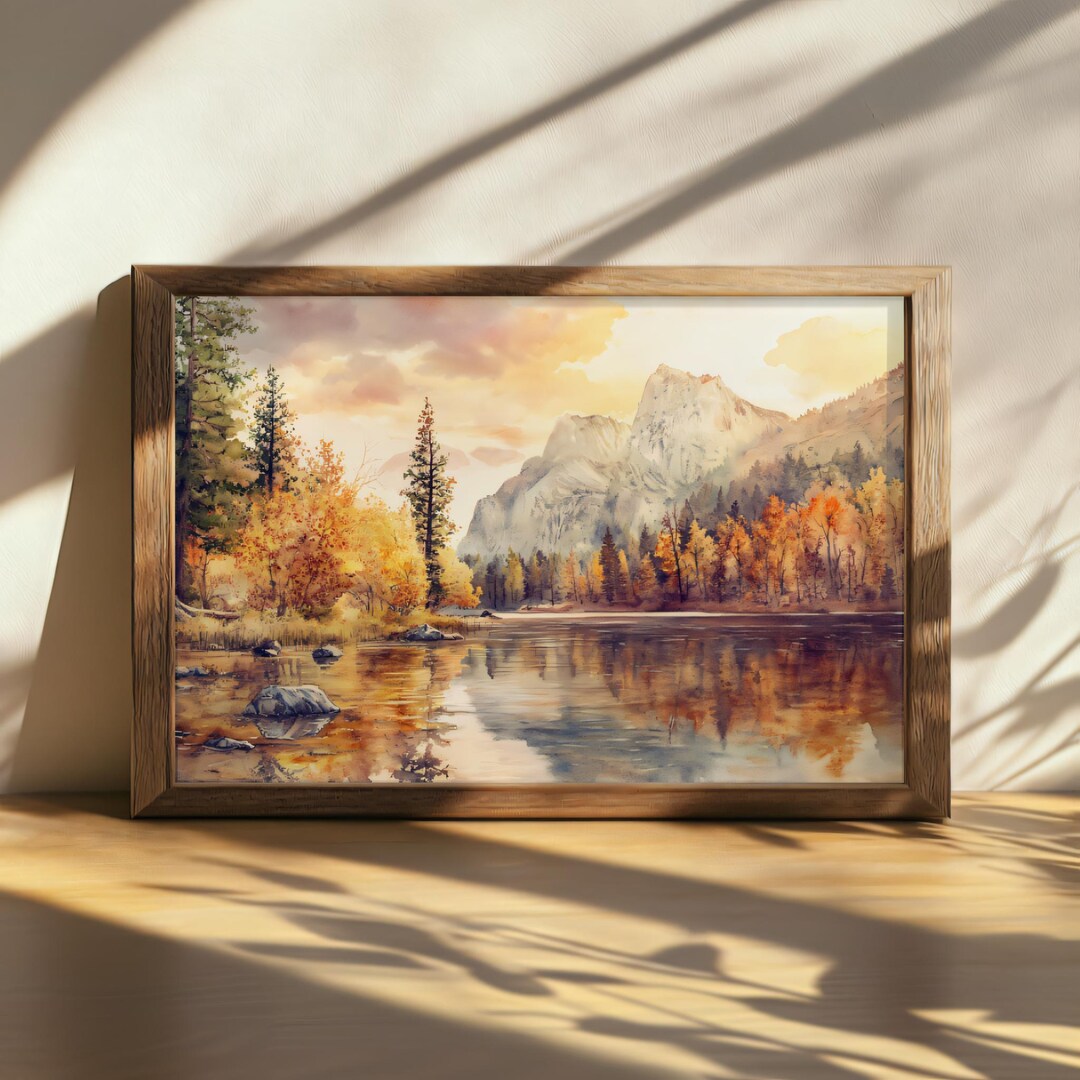 Printable Mirror Lake Sunset Painting, Yosemite National Park Wall Art ...