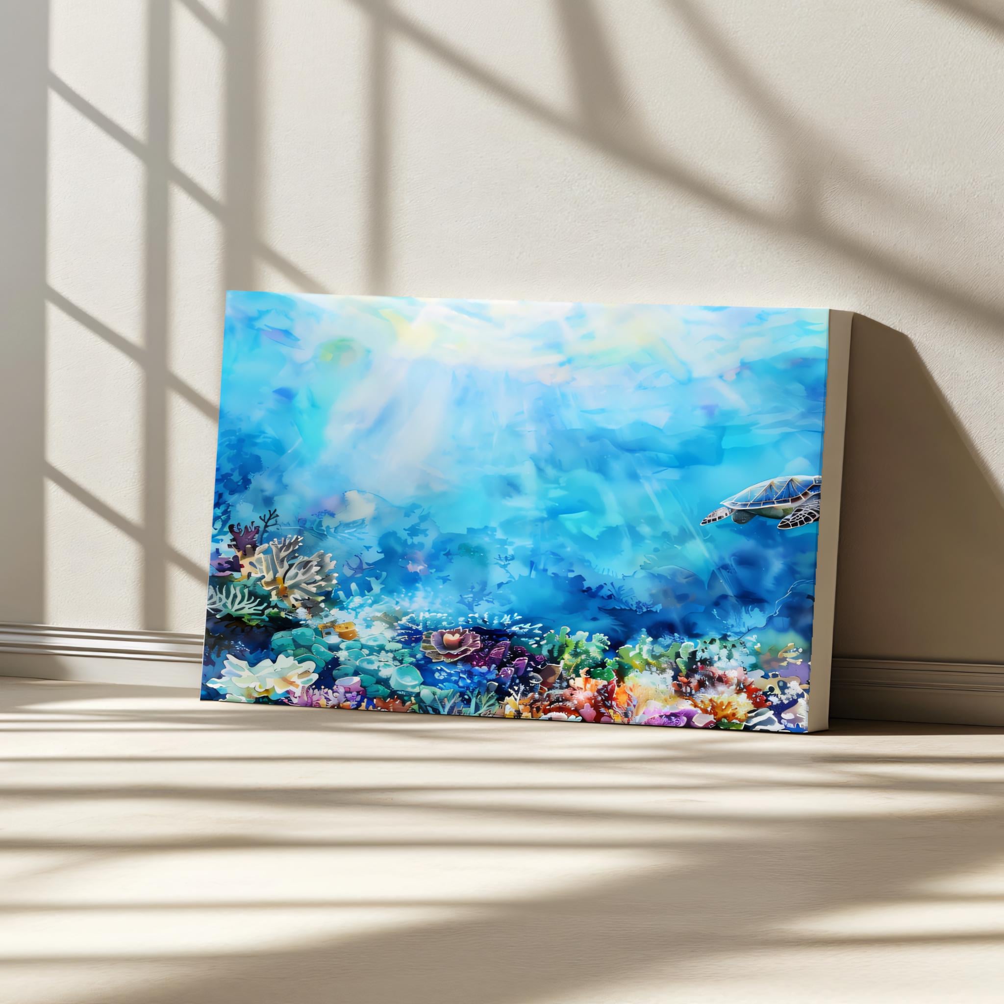 Printable Great Barrier Reef Painting, Sea Turtle Wall Art, Australia ...