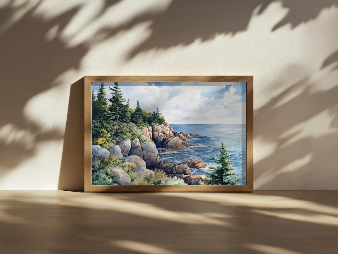 Acadia National Park Painting, Coastal Blue Ocean Wall Art, Maine ...