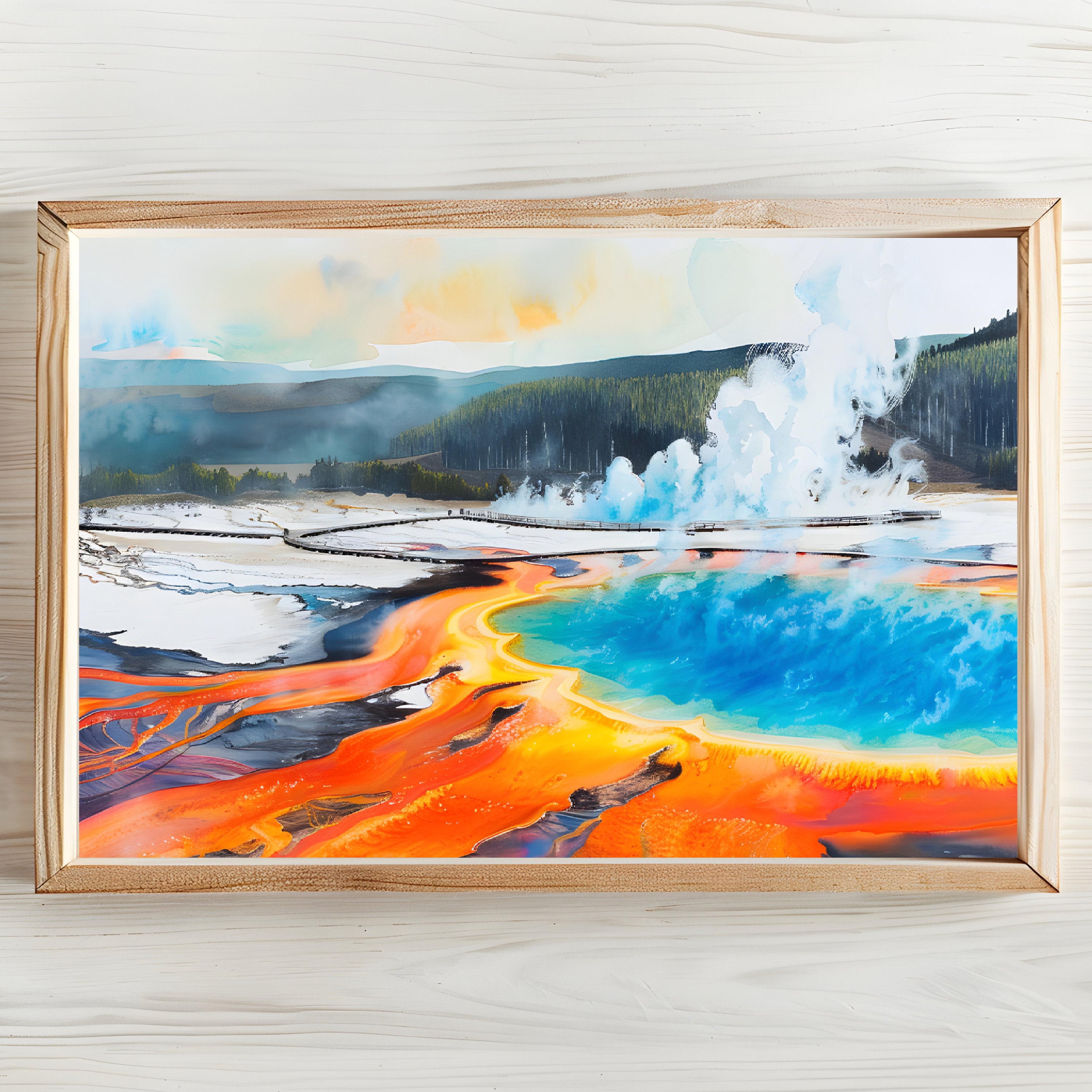 Printable Grand Prismatic Spring Painting Vintage Rainbow Hot Spring ...
