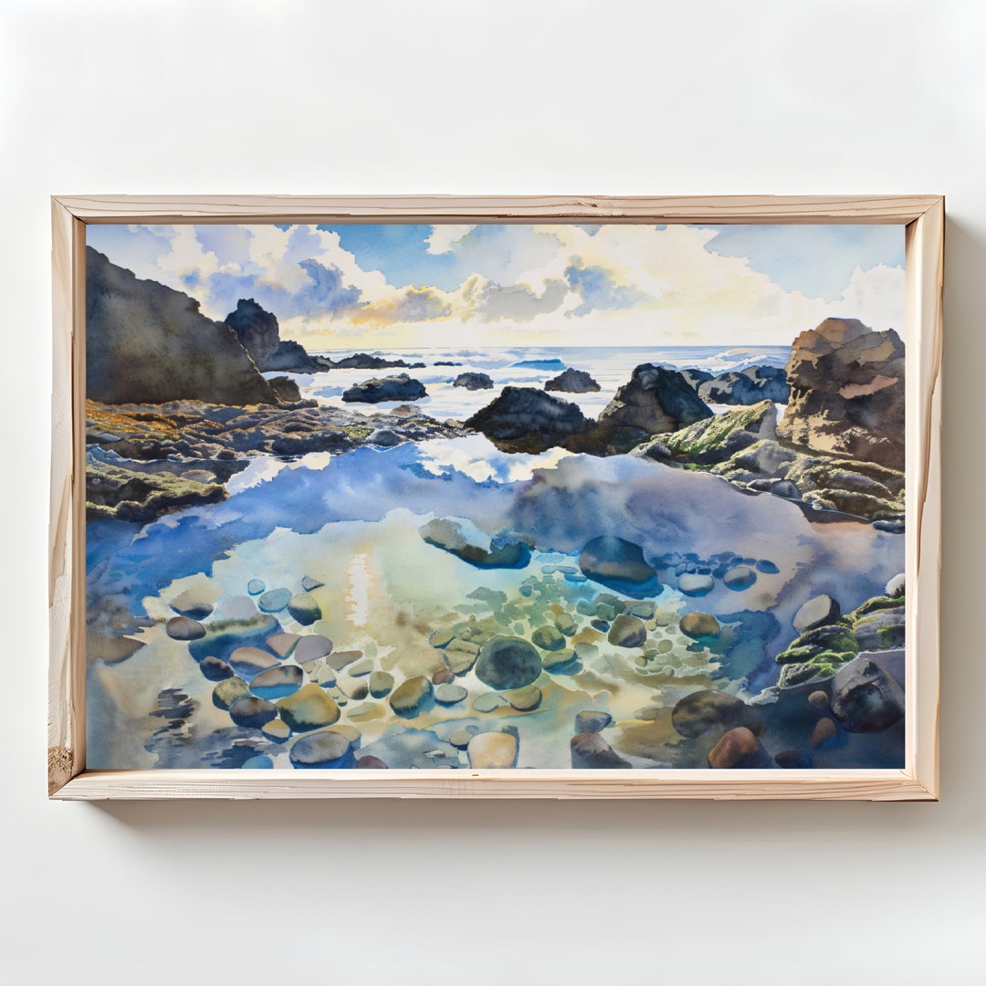 Modern Oregon Rock Pool Painting Seaside Rugged Rock Wall Art Beautiful ...