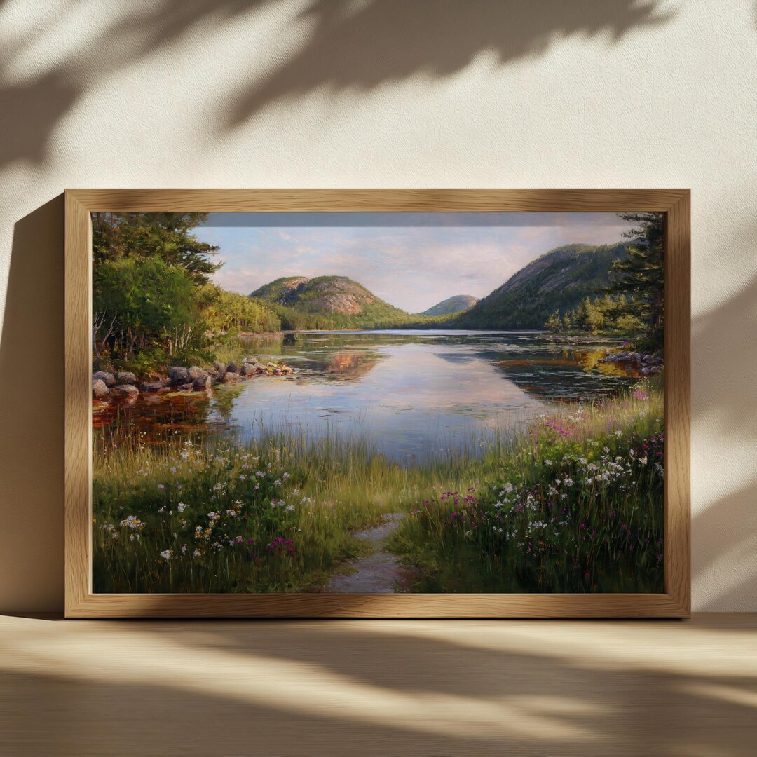 Acadia National Park Painting, Echo Lake Spring Wall Art, Maine ...