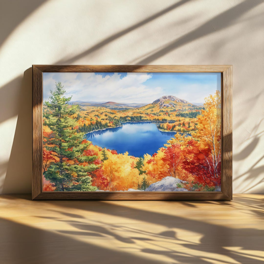Printable Echo Lake Fall Foliage Painting, Acadia National Park Wall ...