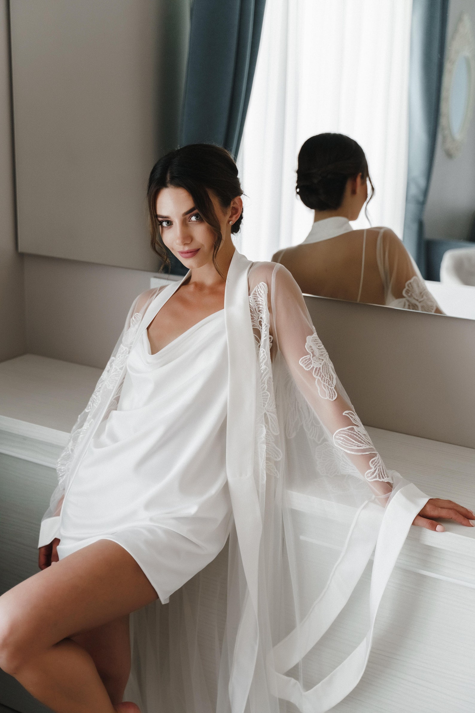 Transparent Maxi Bridal Robe, Sheer Bridal Robe, Lace Wedding Robes ...