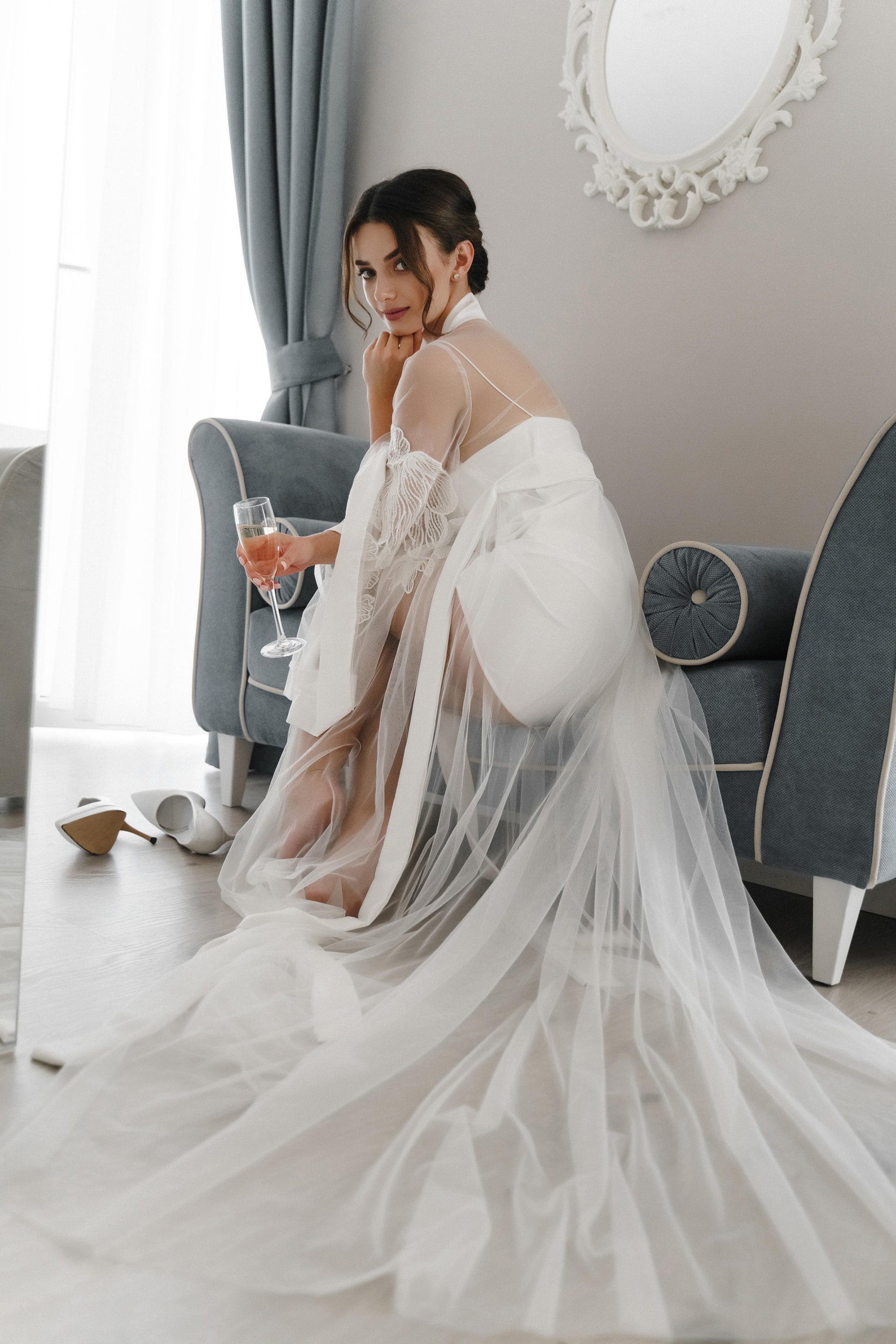 Transparent Maxi Bridal Robe, Sheer Bridal Robe, Lace Wedding Robes ...