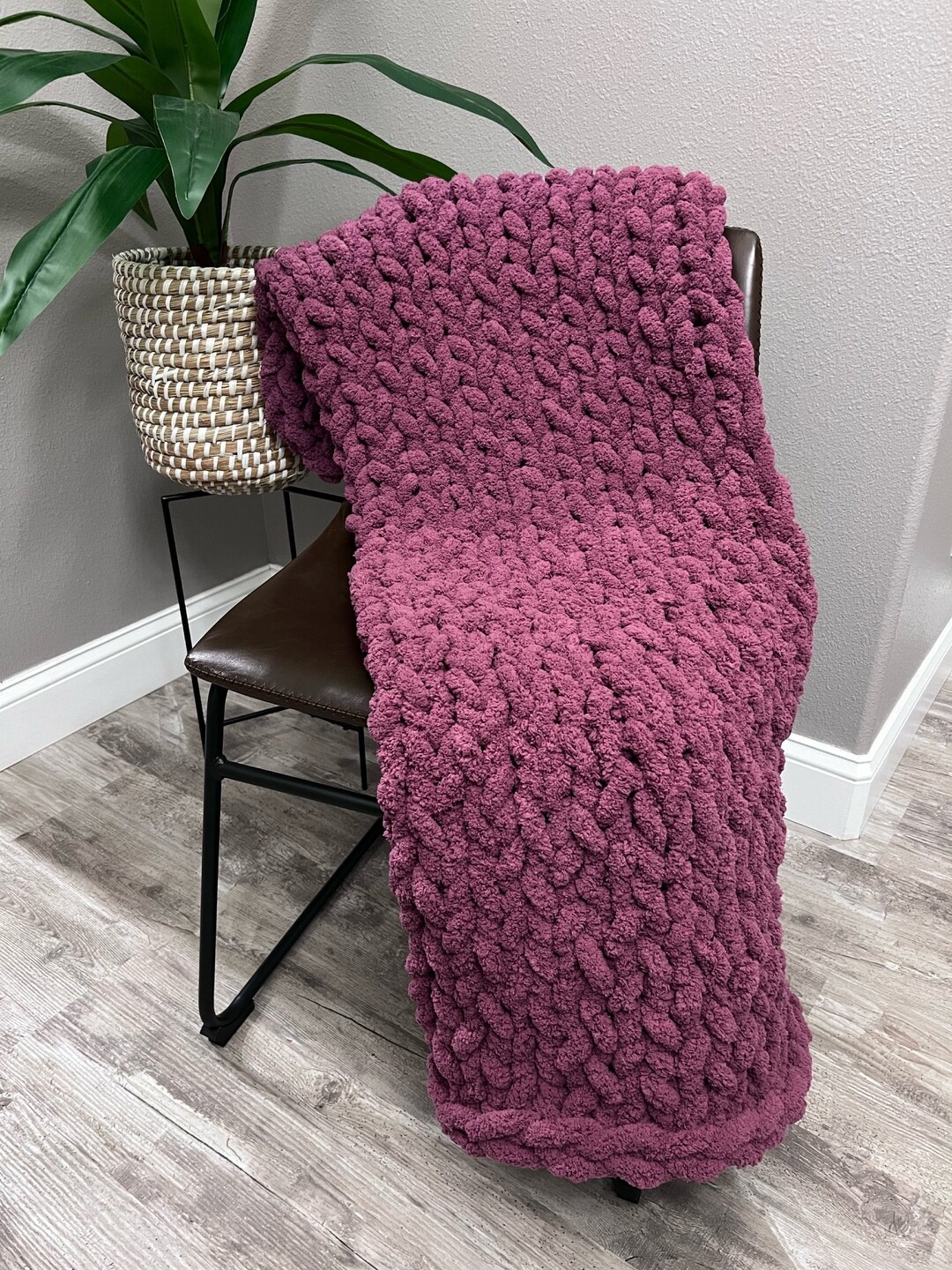 Plum Purple Chenille Chunky Yarn Throw Blanket. - Etsy