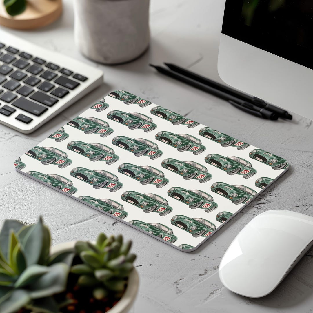 Green Classic Race Car Mouse Pad Mat | Retro Auto Pattern | Vegan PU ...