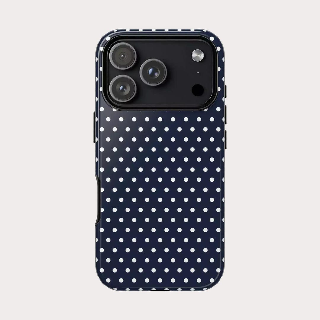 Navy Blue Polka Dot Phone Case for iPhone 17 16 15 14 13 12 Pro Max ...
