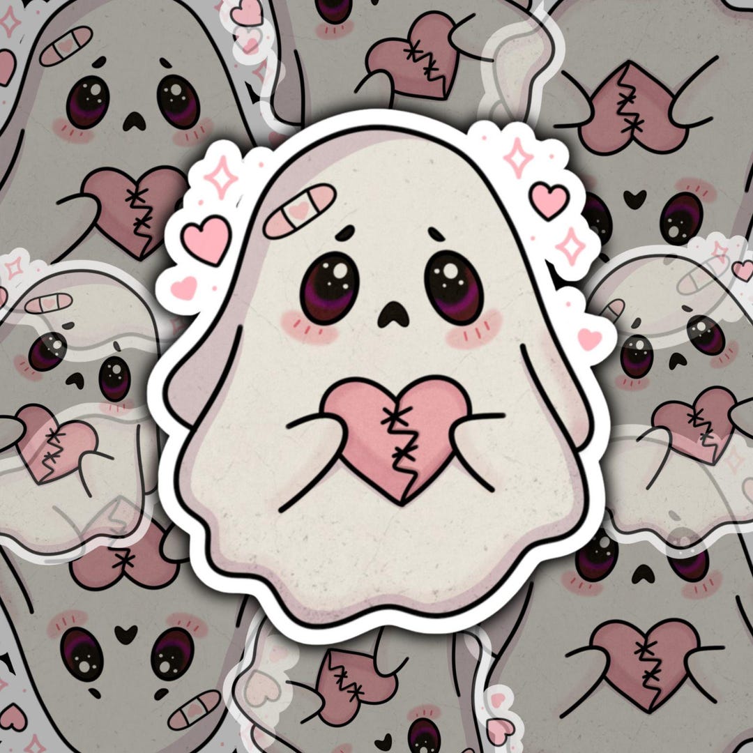 Kawaii Ghost Valentine Sticker, Broken Heart, Gothic Emo - Etsy