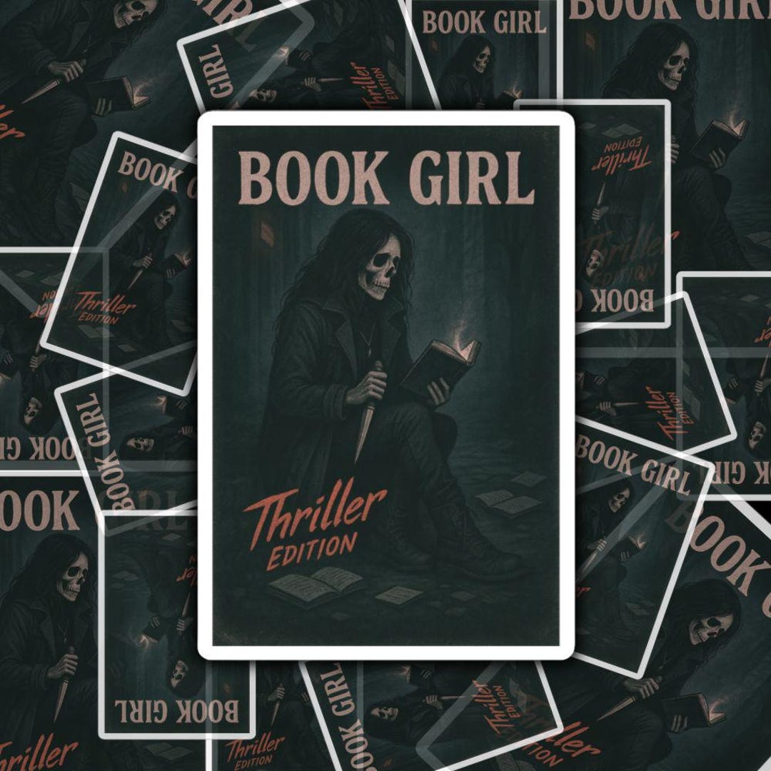 Thriller Book Girl Sticker: Gothic Reader Vinyl Sticker - Etsy